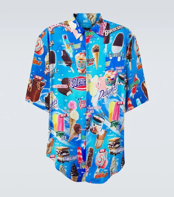 Balenciaga Printed Satin Shirt - Blue