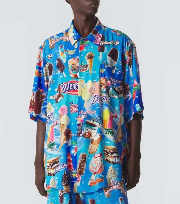 Balenciaga Printed Satin Shirt - Blue