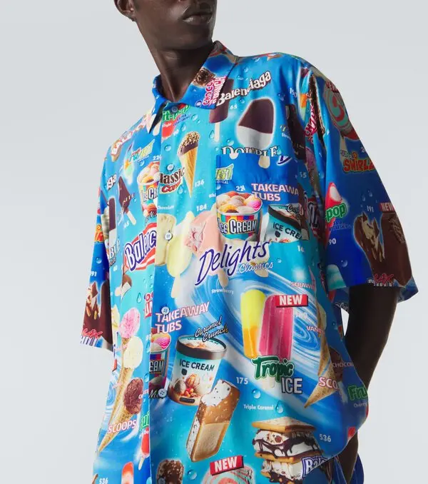 Balenciaga Printed Satin Shirt - Blue