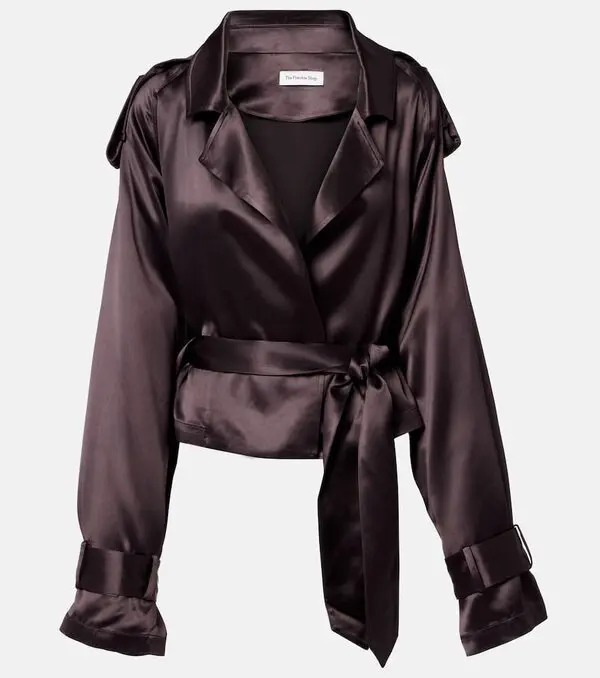 THE FRANKIE SHOP Simona Cropped Satin Trench Coat - Brown