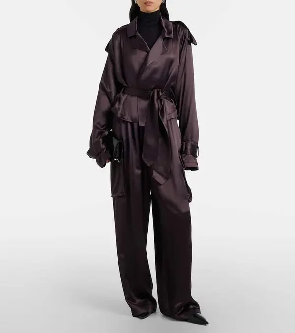 THE FRANKIE SHOP Simona Cropped Satin Trench Coat
