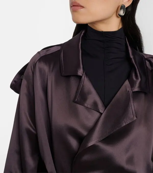 THE FRANKIE SHOP Simona Cropped Satin Trench Coat