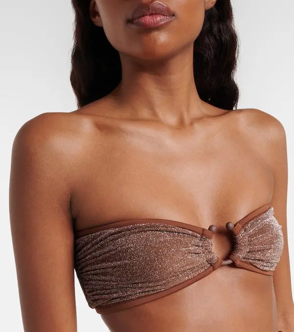 Johanna Ortiz Lamé Bikini Top - Brown