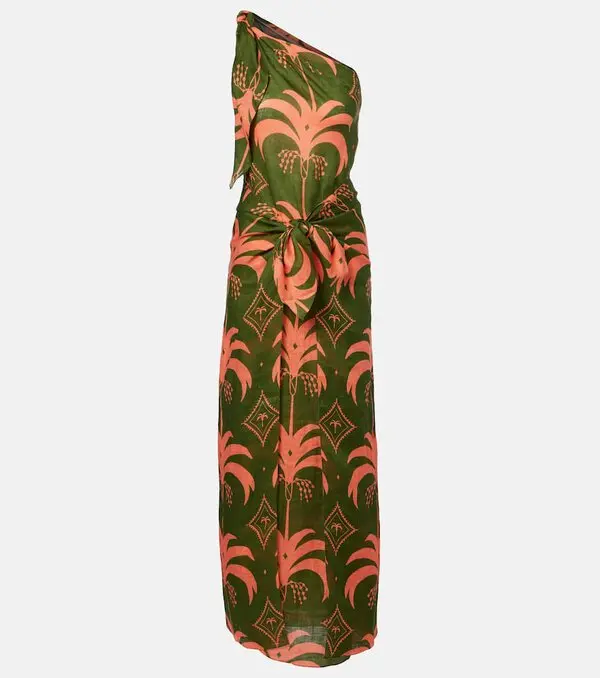 Johanna Ortiz Asymmetric Printed Linen Maxi Dress - Green