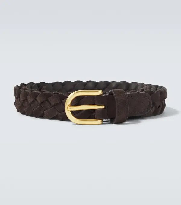 LARDINI Braided Suede Belt - Brown