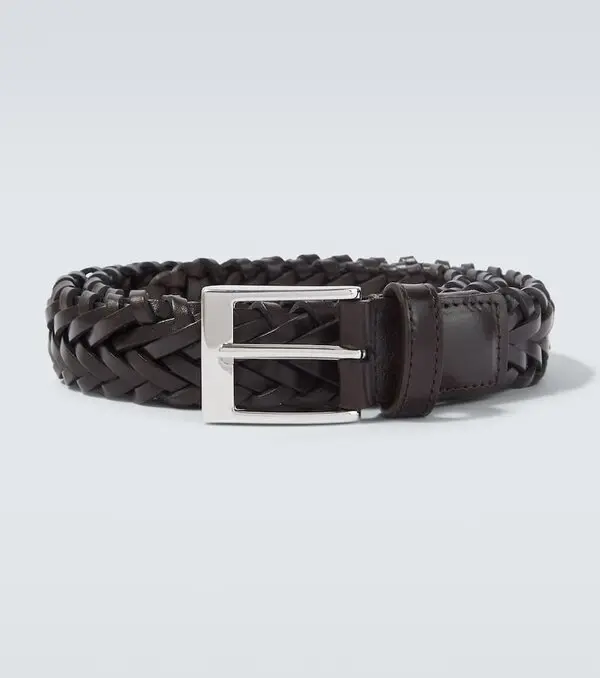 LARDINI Braided Leather Belt - Brown