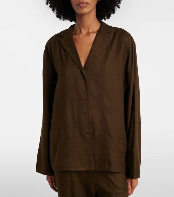 TOTEME Logo Flannel Pajama Shirt - Brown