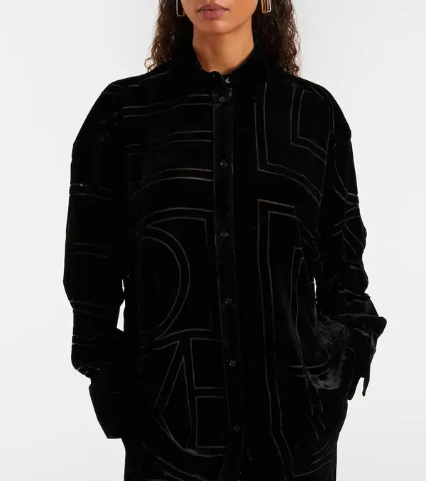 TOTEME Logo Oversized Velvet Devoré Shirt - Black
