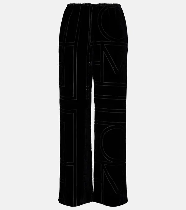 TOTEME Logo Velvet Wide-leg Pants - Black