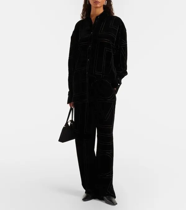 TOTEME Logo Velvet Wide-leg Pants - Black