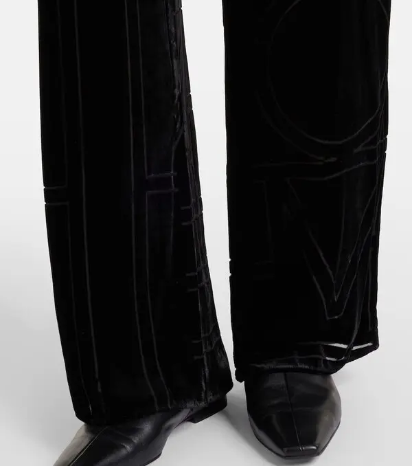 TOTEME Logo Velvet Wide-leg Pants - Black