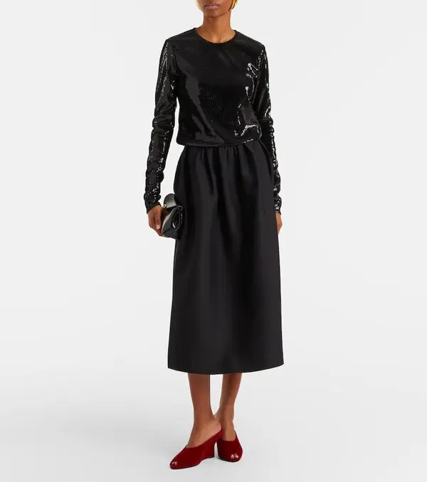 TOTEME Gathered Wool And Silk Midi Skirt - Black