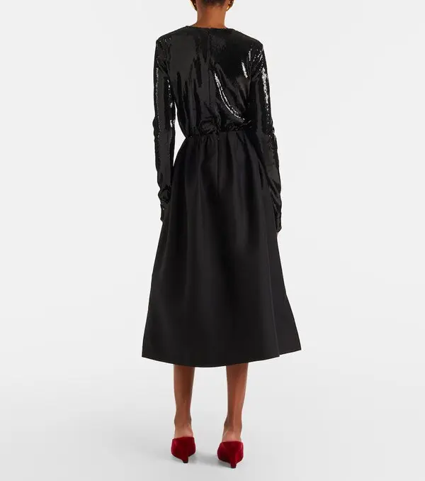 TOTEME Gathered Wool And Silk Midi Skirt - Black
