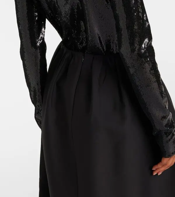 TOTEME Gathered Wool And Silk Midi Skirt - Black