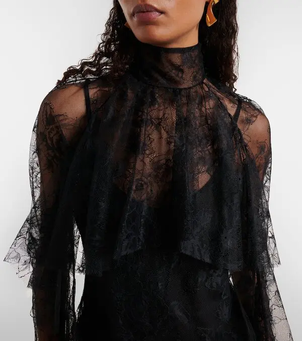 Blumarine Sheer Lace Turtleneck Blouse