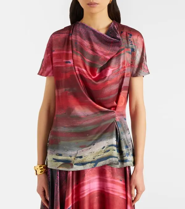 ROKSANDA Printed Draped Silk Satin Top - Multicoloured