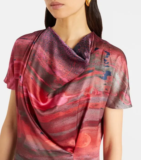 ROKSANDA Printed Draped Silk Satin Top - Multicoloured