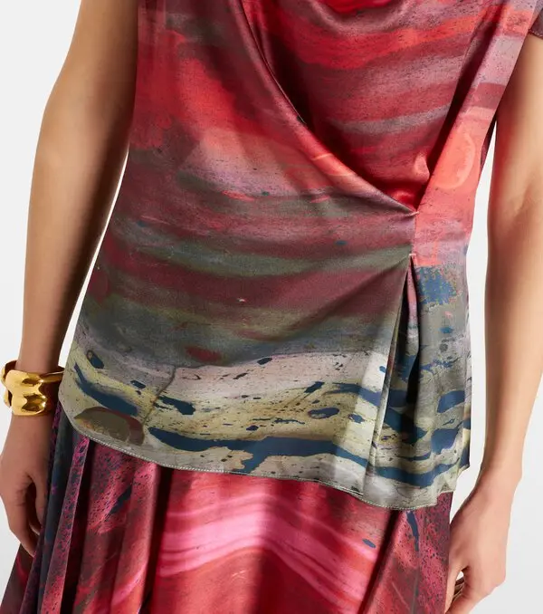 ROKSANDA Printed Draped Silk Satin Top - Multicoloured