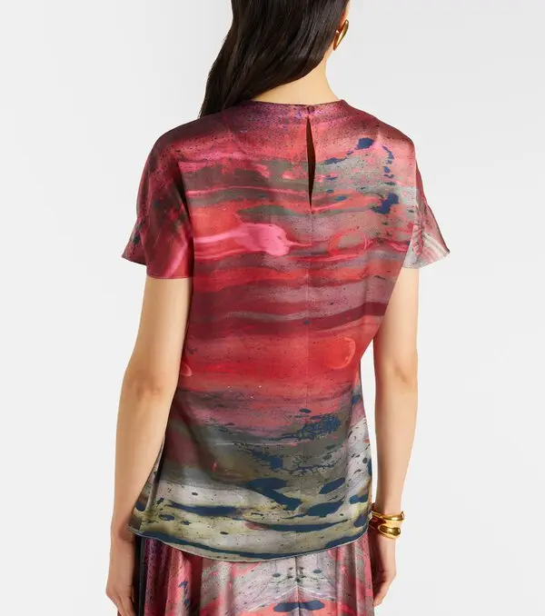 ROKSANDA Printed Draped Silk Satin Top - Multicoloured