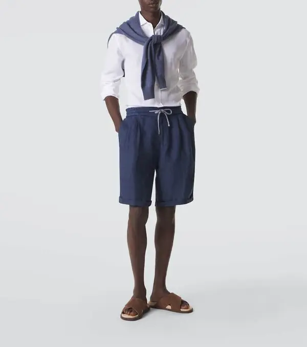 Brunello Cucinelli Linen Shorts - Blue
