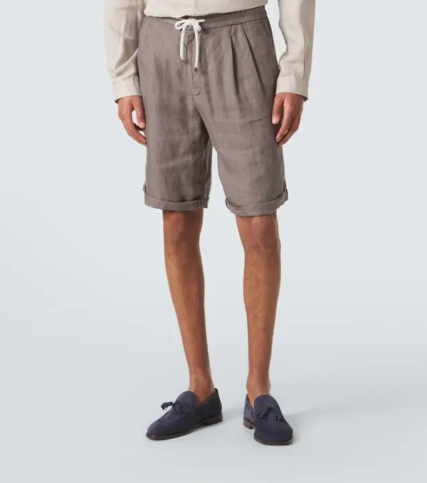 Brunello Cucinelli Linen Drawstring Shorts - Brown