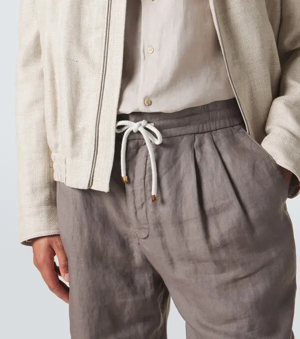 Brunello Cucinelli Linen Drawstring Shorts - Brown