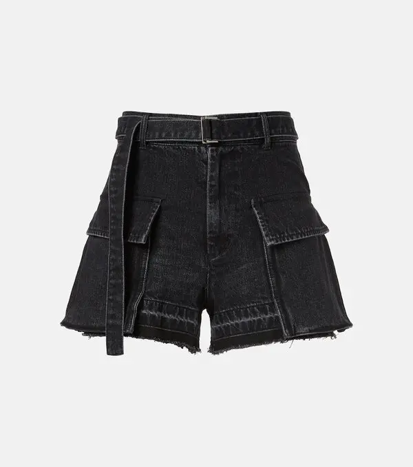Sacai Belted Denim Shorts - Black