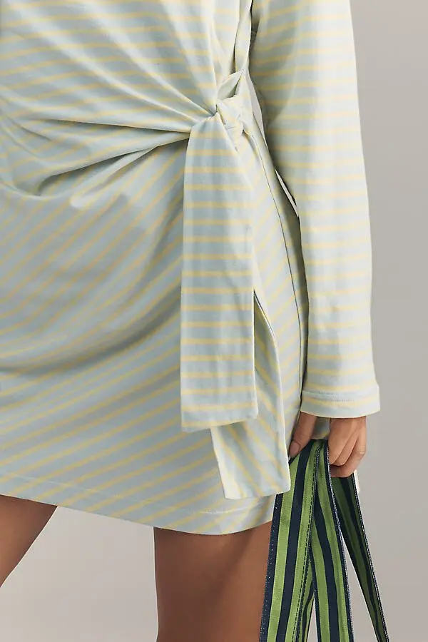 DAILY PRACTICE BY ANTHROPOLOGIE Striped Long-sleeve Wrap Mini Dress - Light Blue