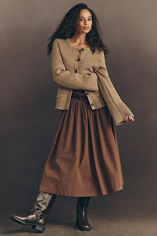 FIND ME NOW Full Midi Skirt - Brown