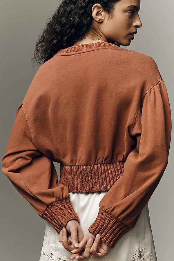 Anthropologie Cotton Ribbed Crop Pullover Sweater