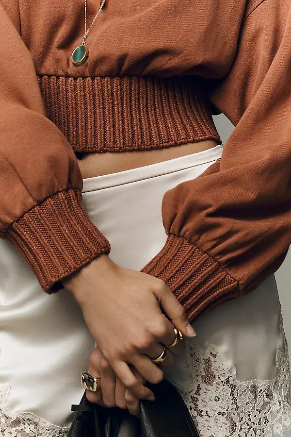Anthropologie Cotton Ribbed Crop Pullover Sweater