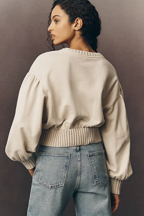 Anthropologie Ribbed Crop Cotton Sweater - Neutral