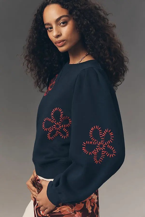 Rails Tiffany Embroidered Crew-neck Sweatshirt - Navy