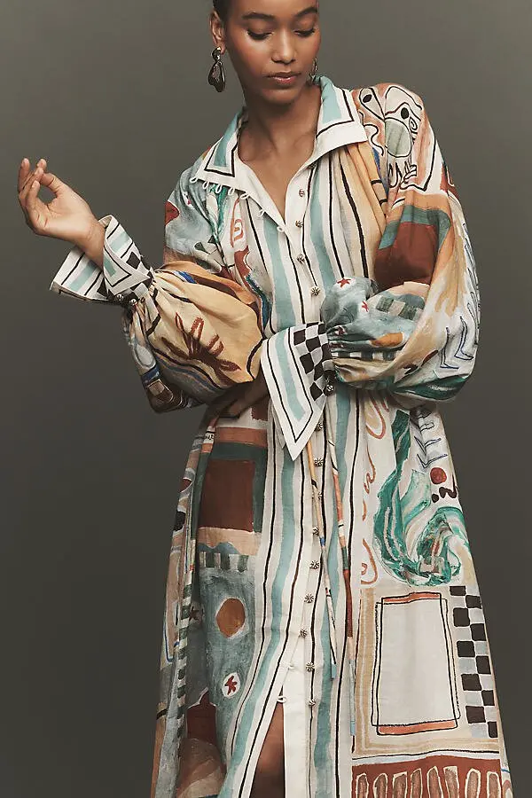alemais linen shirt dress ALEMAIS Blue Checkmate Linen Shirt Dress ALMAIS