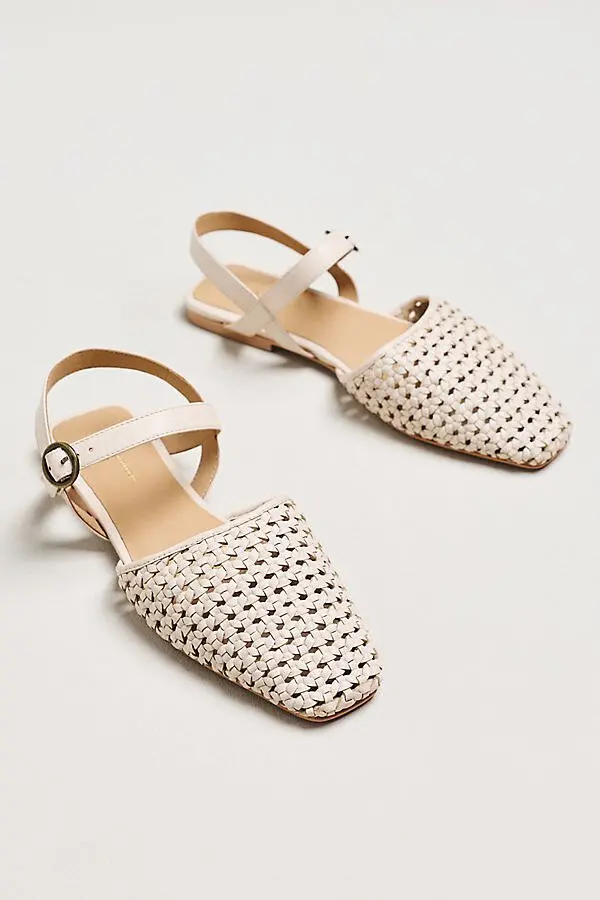 Anthropologie Woven Leather Ankle Strap Sandals - Cream