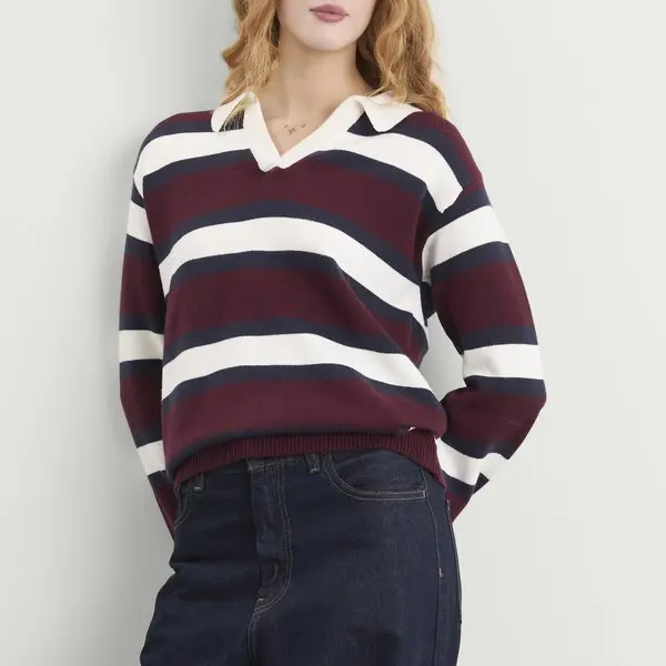 4TH & RECKLESS Striped Knit Jumper With Contrast Collar