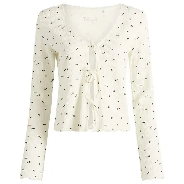TALA Sleep Lounge Tie Cardigan - Ivory Printed
