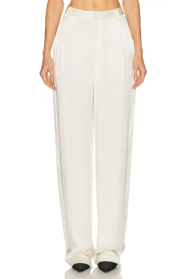 Lapointe Satin Relaxed Pleated Pant - Cream