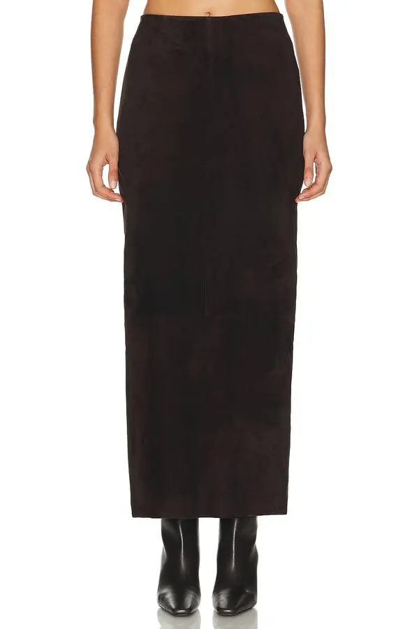 ST. AGNI Suede Column Skirt - Coffee