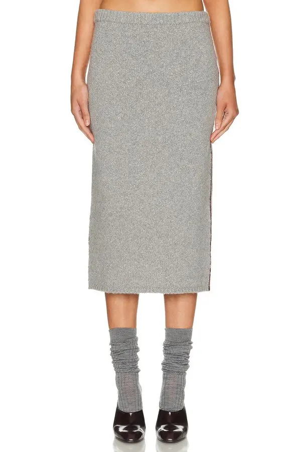 THE ELDER STATESMAN Glacier Midi Skirt - Heather Grey & Port