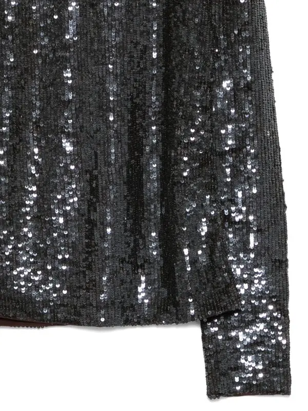 PAROSH Sequined Long Sleeve Top - Brown
