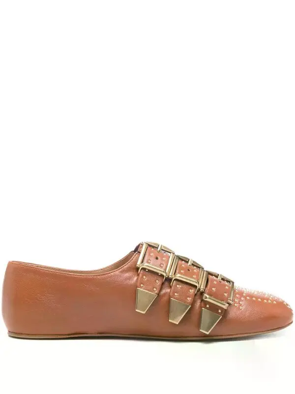 Chloé Susanna Buckle Studded Flats - Brown