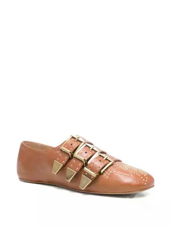 Chloé Susanna Buckle Studded Flats - Brown