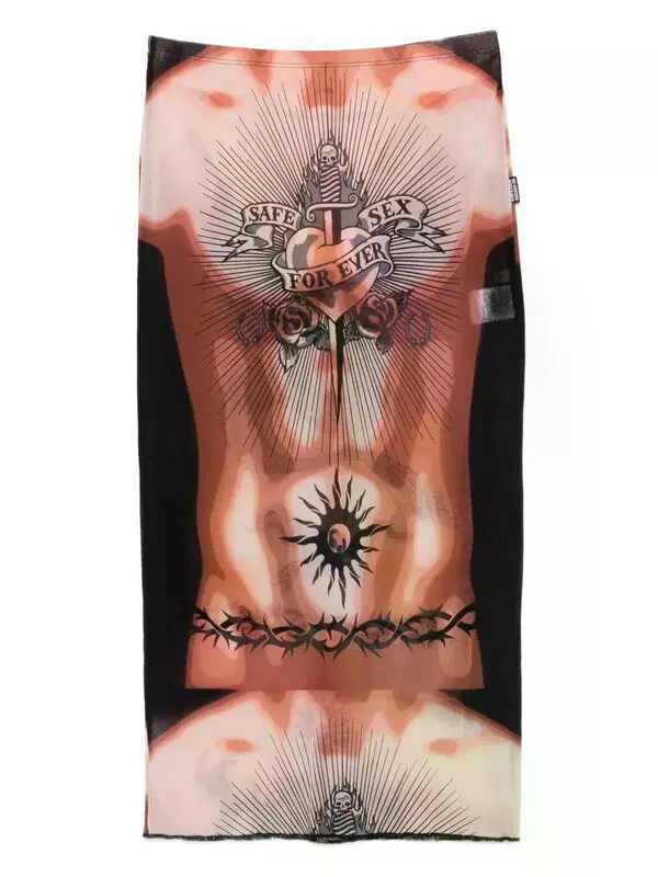 JEAN PAUL GAULTIER Tattoo Print Knee Length Skirt - Neutrals