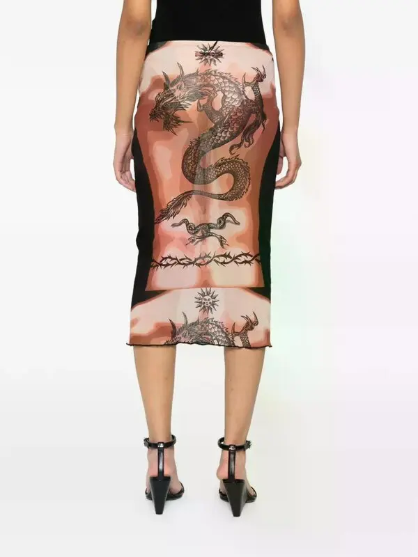 JEAN PAUL GAULTIER Tattoo Print Knee Length Skirt