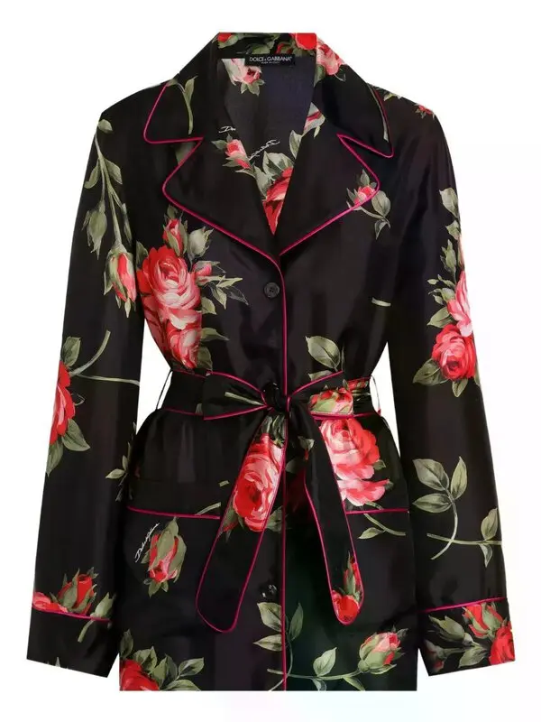 Dolce & Gabbana Floral-print Belted Blouse - Black