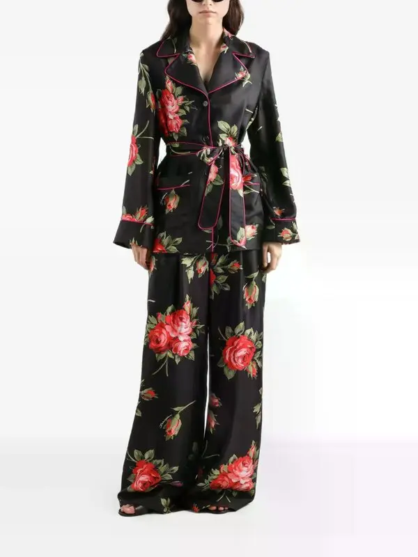 Dolce & Gabbana Floral-print Belted Blouse - Black
