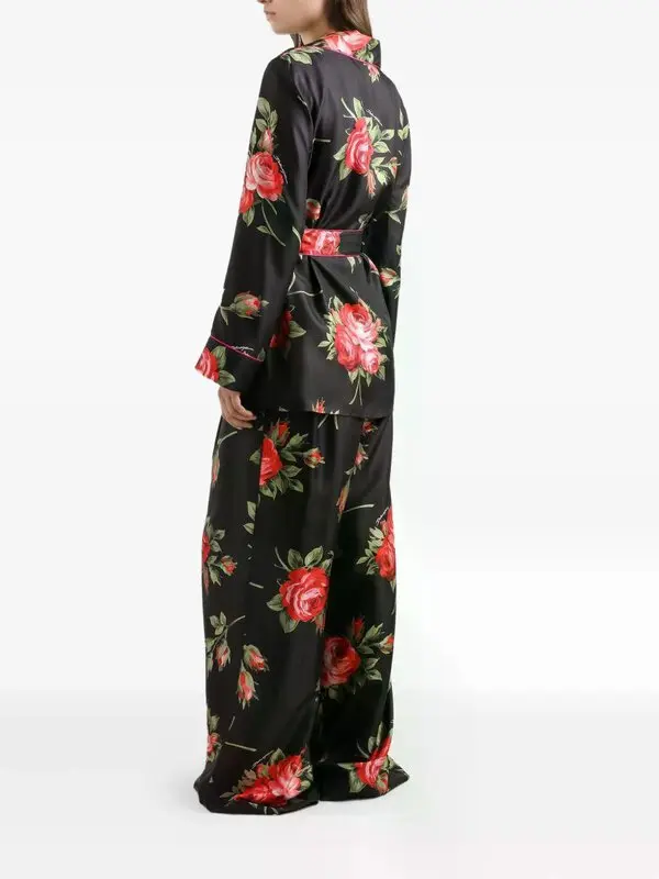 Dolce & Gabbana Floral-print Belted Blouse - Black