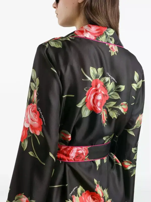 Dolce & Gabbana Floral-print Belted Blouse - Black