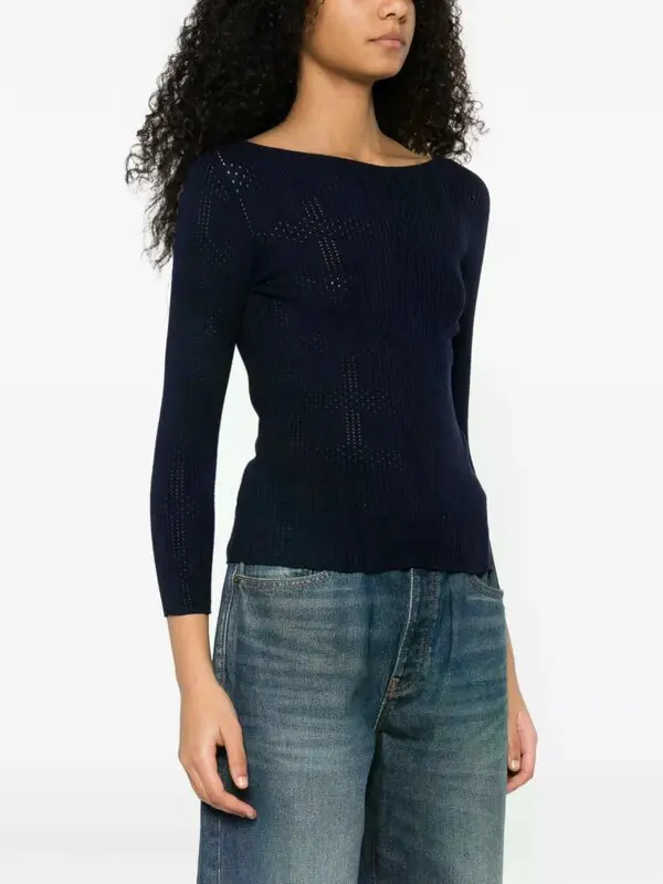 TWINSET Ribbed Knit Sweater With Openwork Pattern